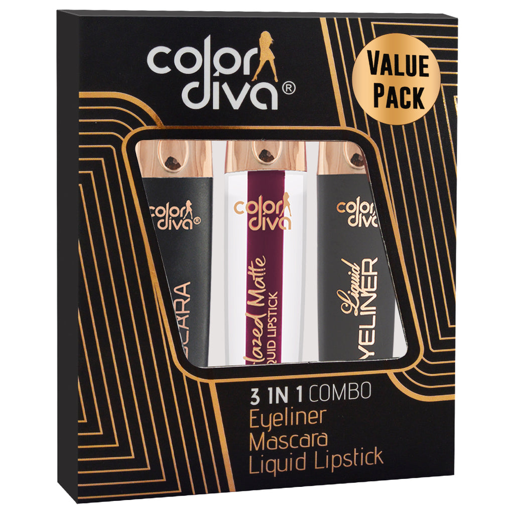 COLOR DIVA Value Pack Combo, Glazed Matte Liquid Lipstick With Eyeline ...
